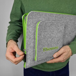 PERSONALIZED MacBook SLEEVE Grey Felt Laptop Case With Embroided Name ...
