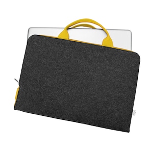 YELLOW HANDLE Grey Felt Laptop Sleeve MacBook Cover Yellow Zipper All ...