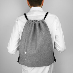 DRAWSTRING BACKPACK Hipster Sack Bag Vegan Back Pack Light Grey Fabric ...