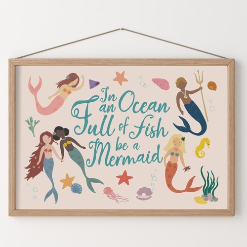 Be a Mermaid and Make Waves Poster Children's Wall Art | Etsy