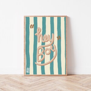 Hey Boy Poster, Kid's Print, Candy Stripes, Summer Stripes, Children’s ...