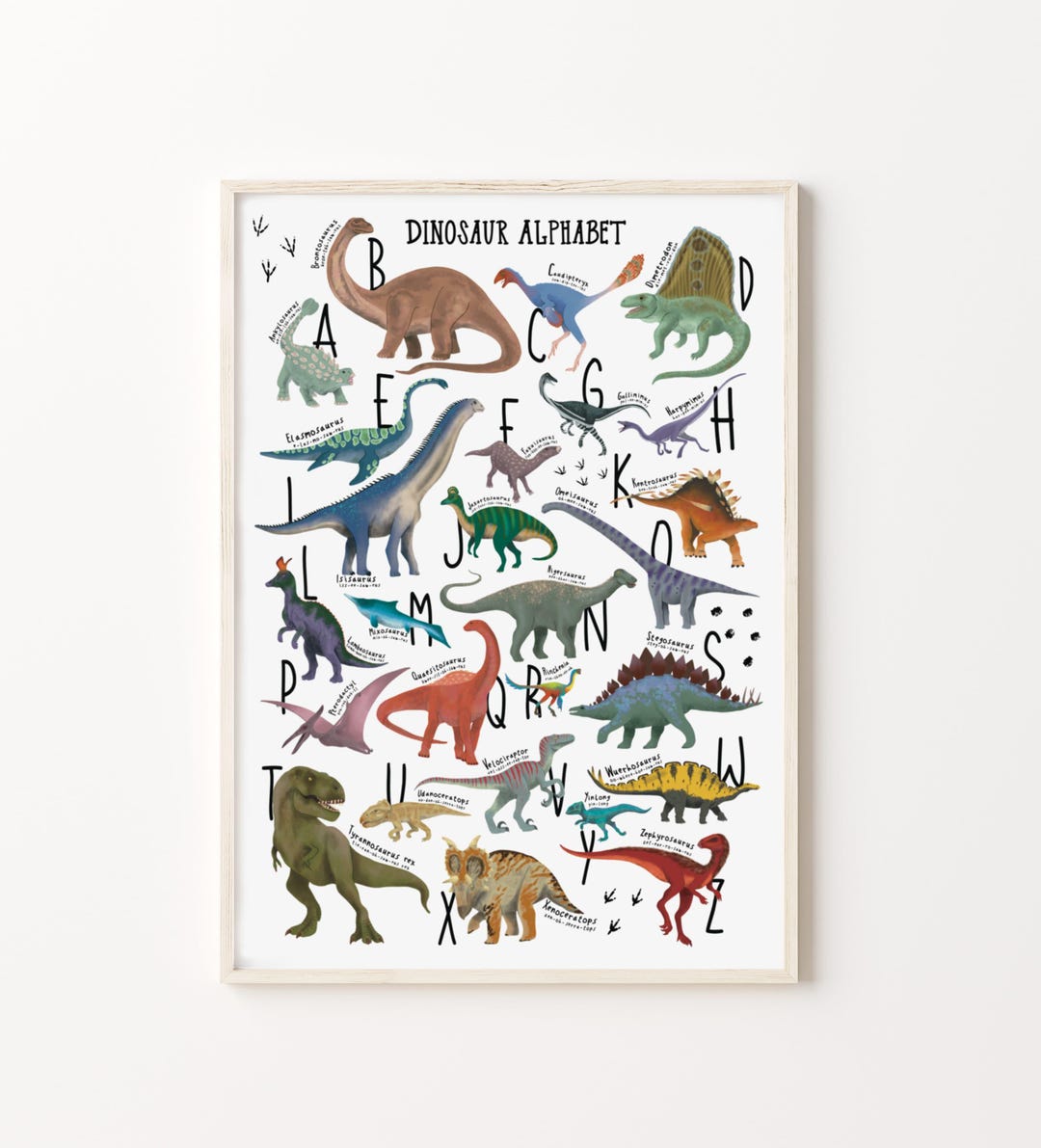 Dinosaur Alphabet Print, Colorful Kids Wall Art - Etsy