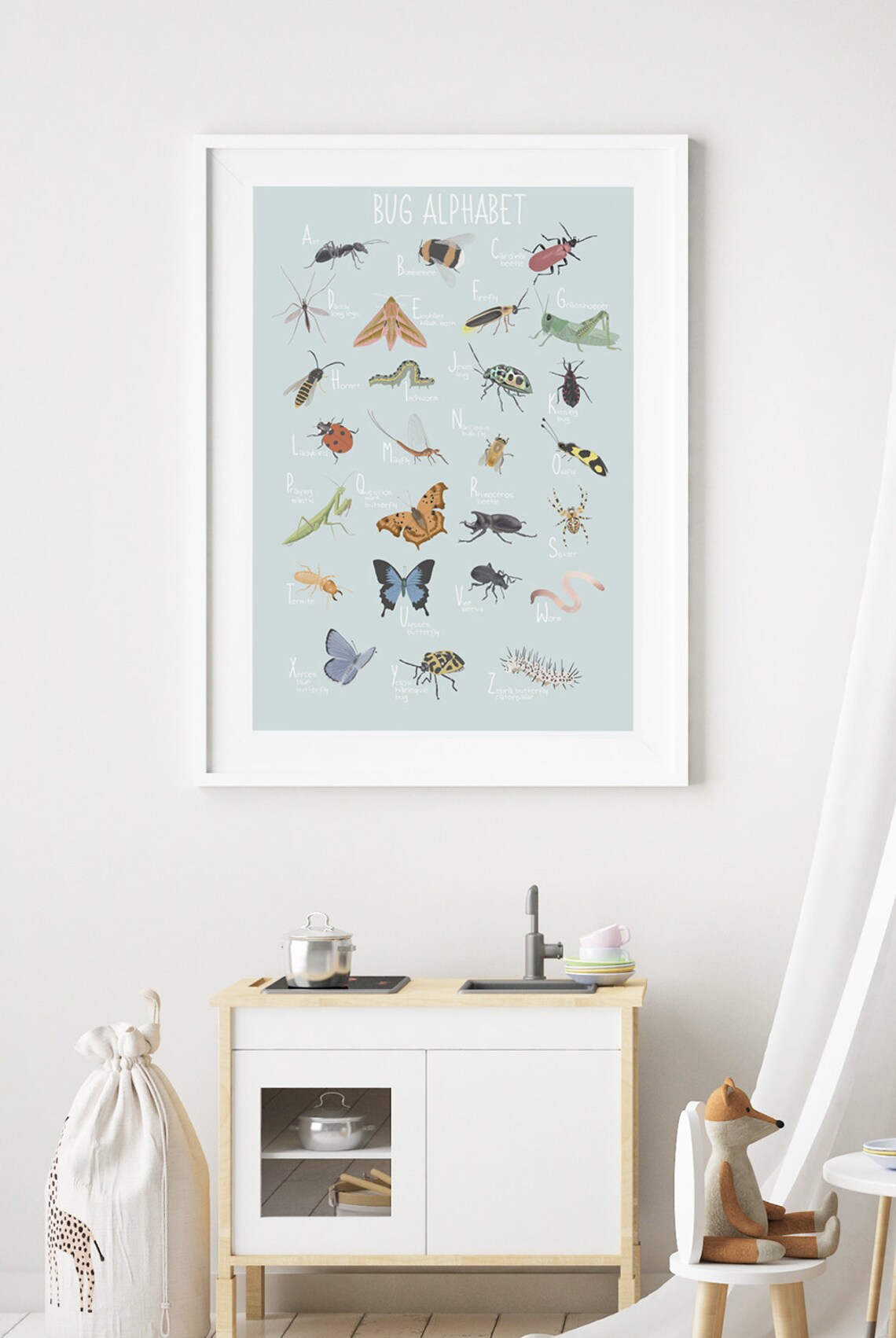 Bug Alphabet Print Pastel Colours ABC Poster Children's | Etsy