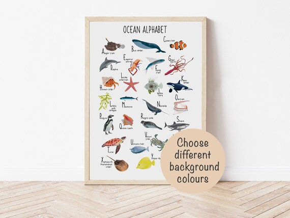 Ocean Animal Alphabet Alphabet Poster Print Wall Art | Etsy UK