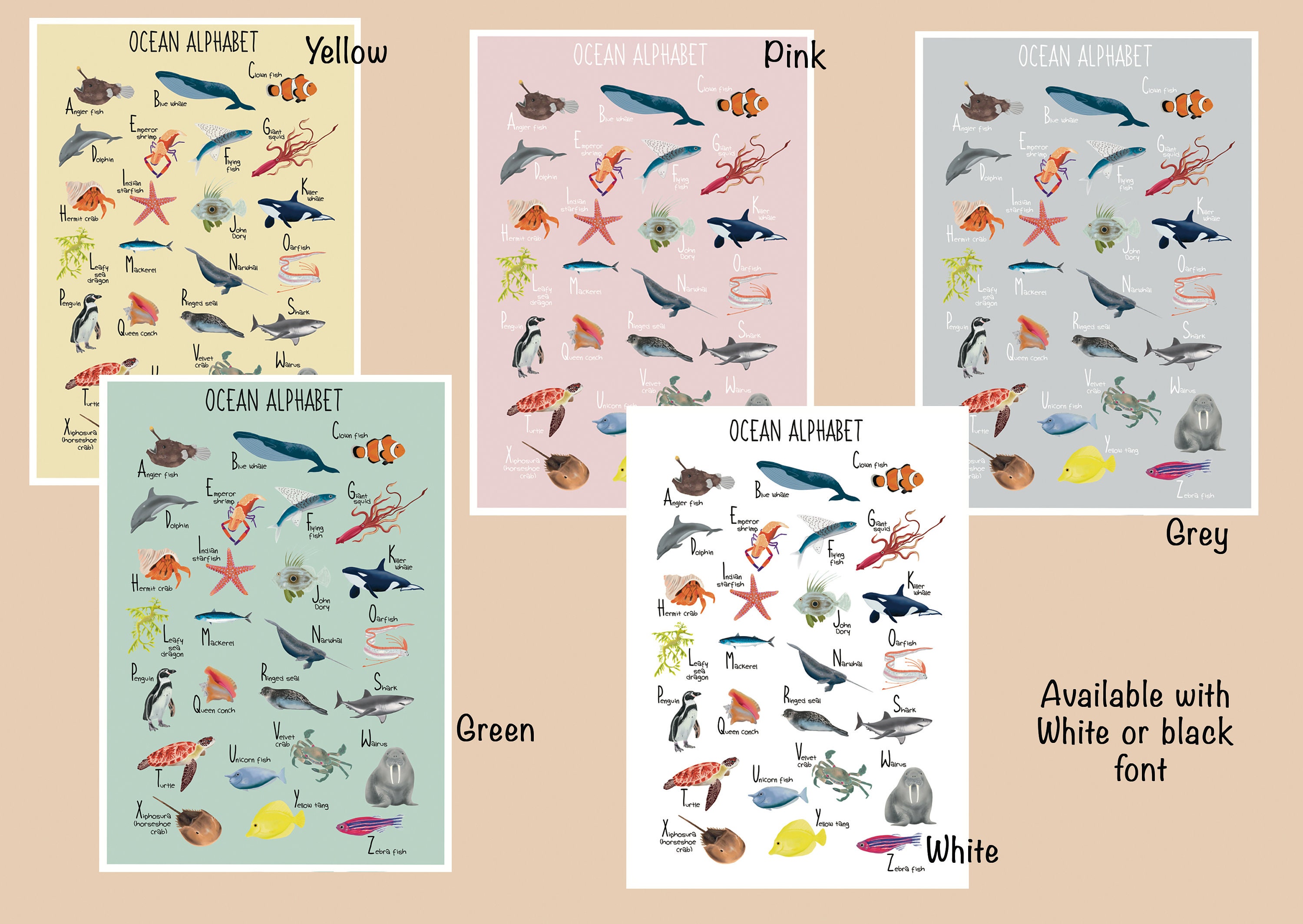 Ocean Animal Alphabet Alphabet Poster Print Wall Art | Etsy UK