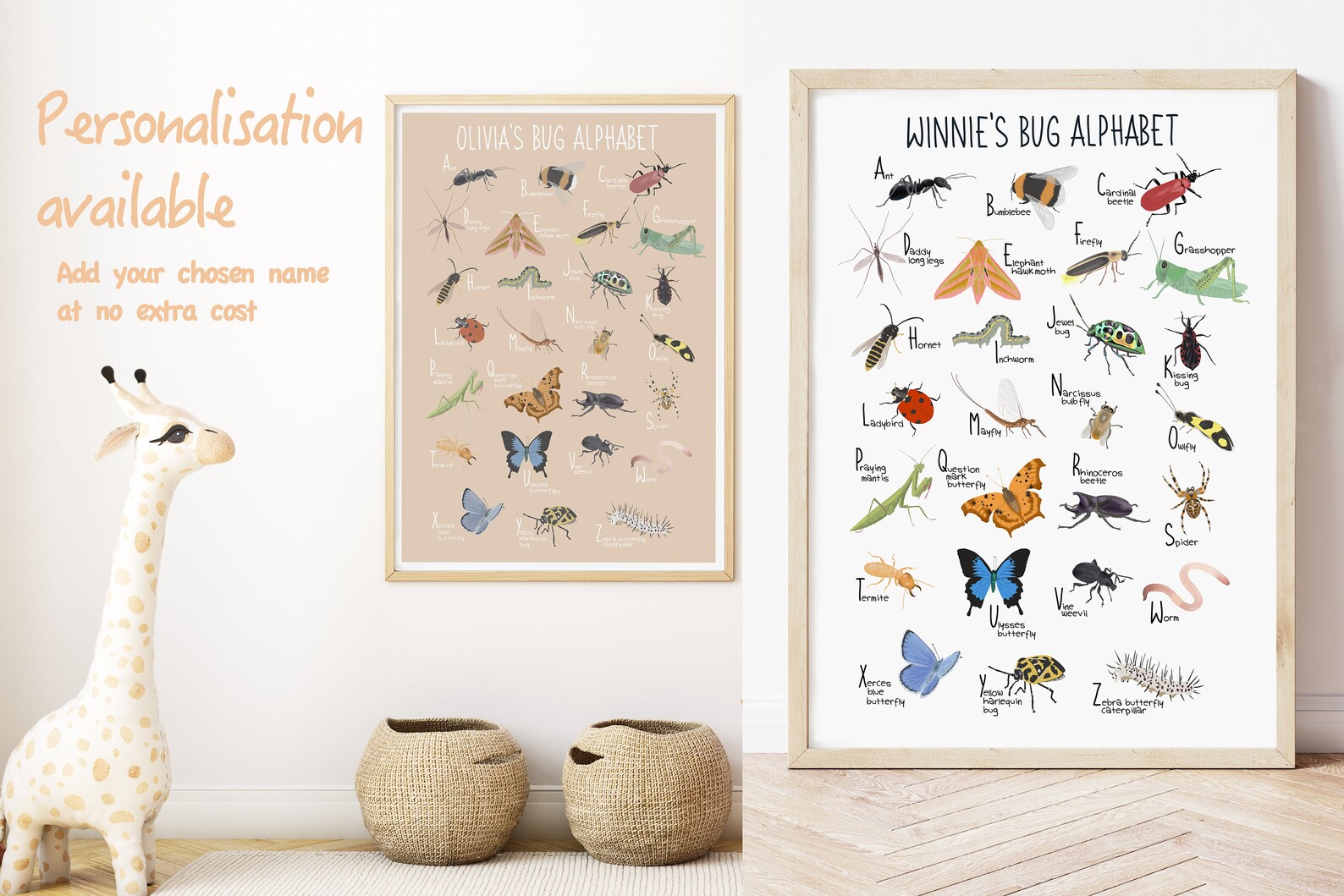 Bug Alphabet Print Pastel Colours ABC Poster Children's | Etsy