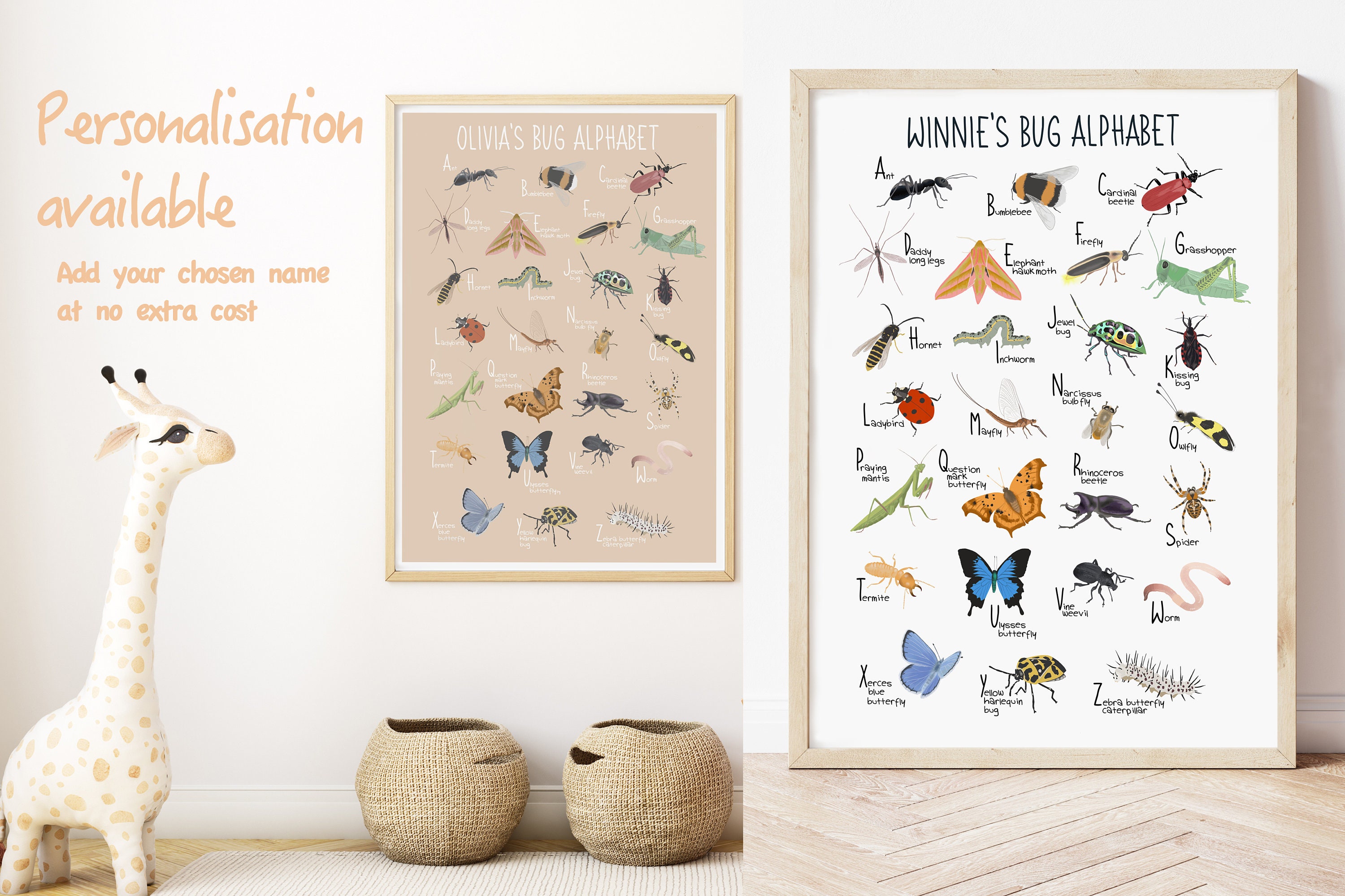 Bug Alphabet Print Pastel Colours ABC Poster Children's | Etsy