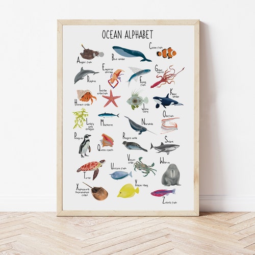 Ocean Alphabet Print Nautical ABC Poster Sea Animal - Etsy