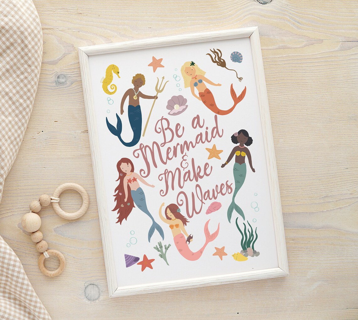 Be a Mermaid and Make Waves Poster Children's Wall Art - Etsy