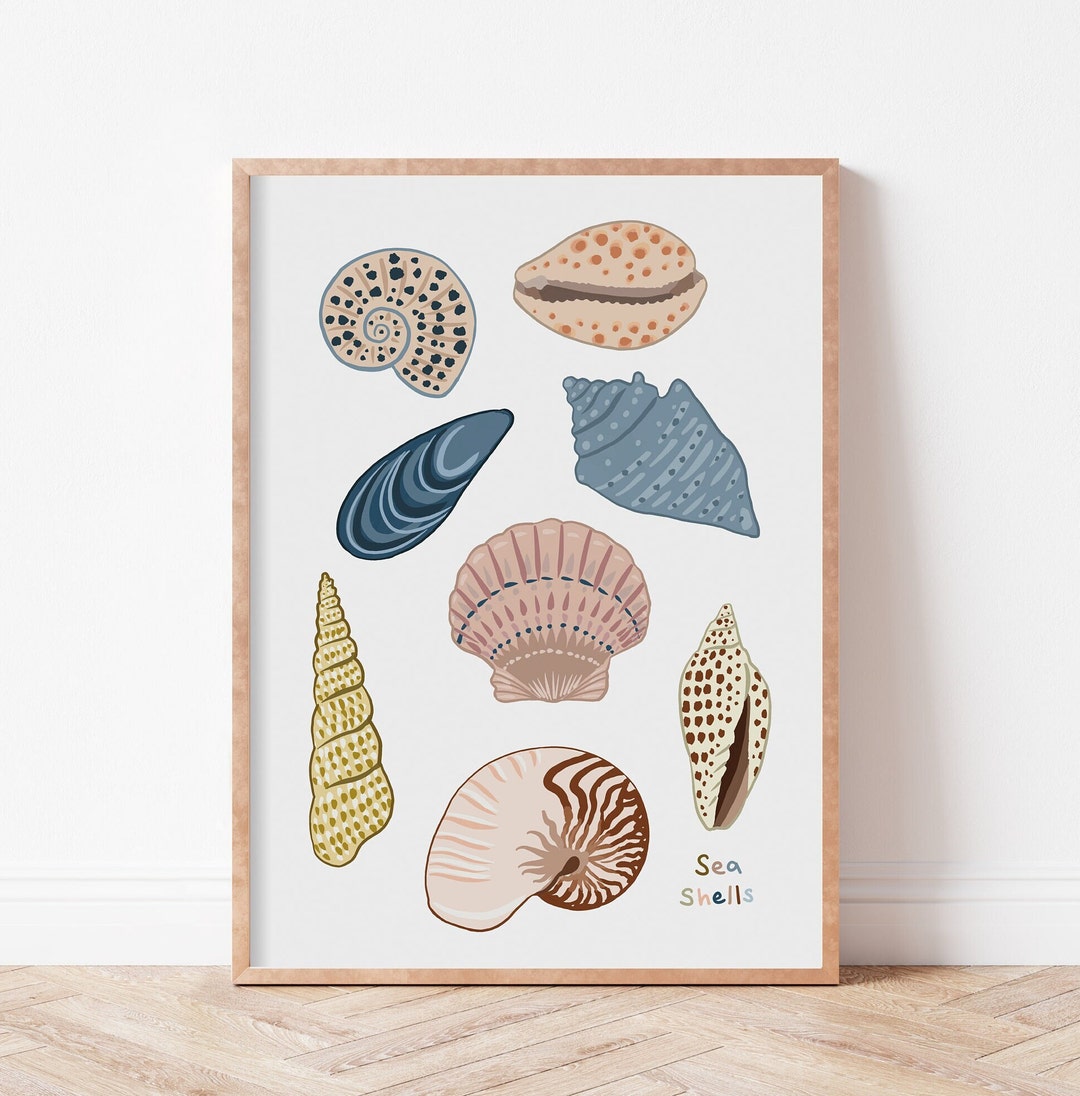 Sea Shells Print, Shells Poster, Beach Art, Ocean Themed Poster, Muted ...