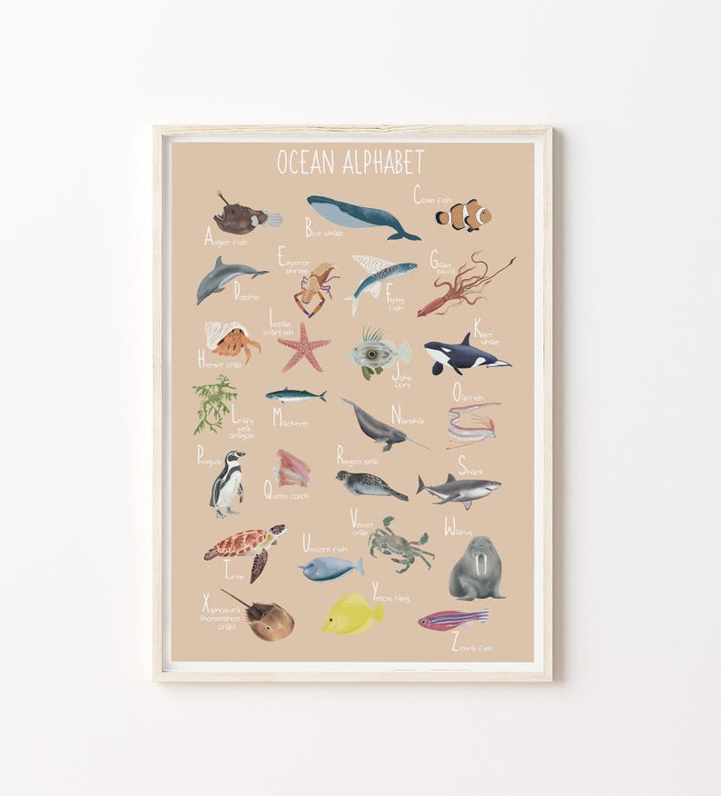 Ocean Alphabet Poster, Beach Nursery Decor, Playroom Art Print - Etsy