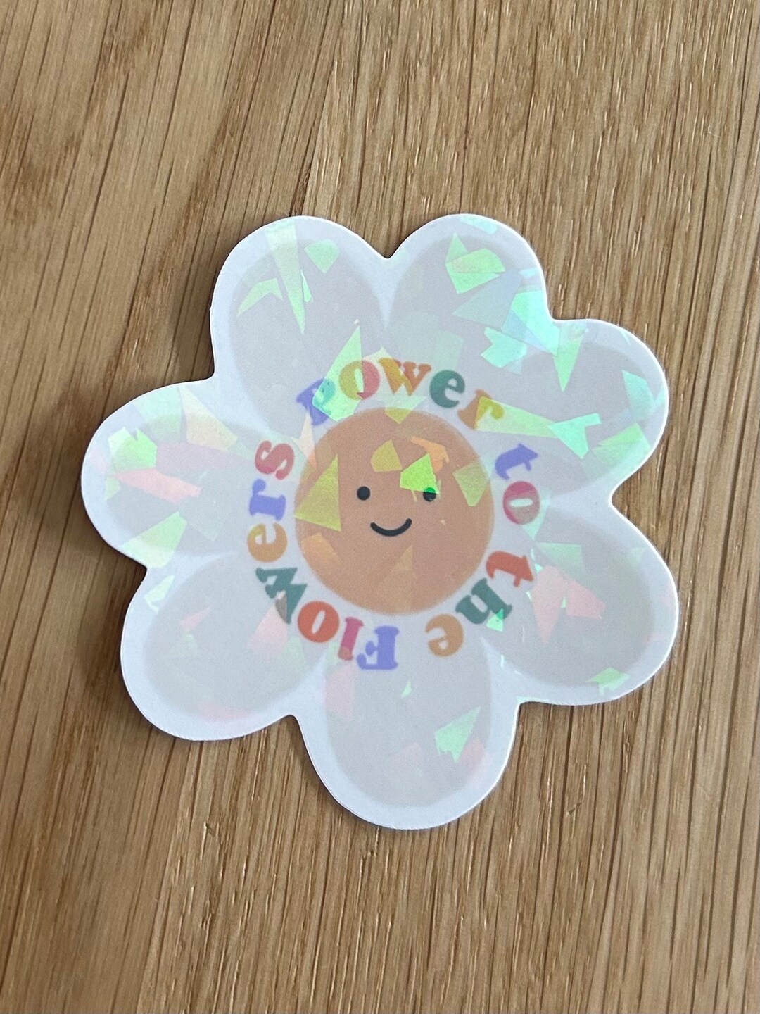 Smiley Flower Waterproof Vinyl Sticker With Holographic Coating, Kid’s ...