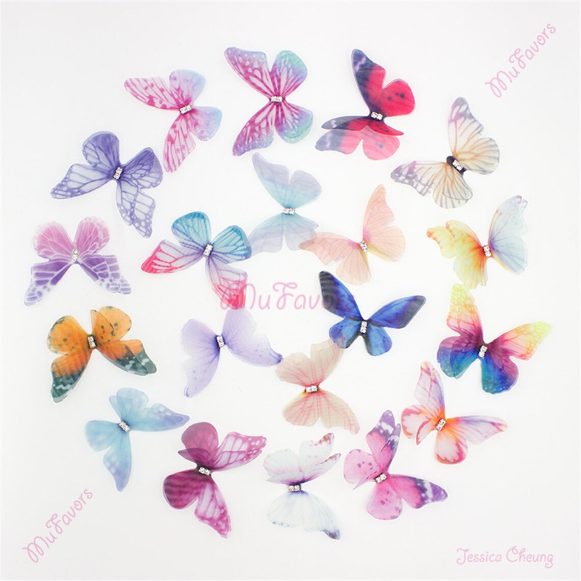 48MM Double-layered Organza Butterflies W/ Crystal Rhinestone - Etsy