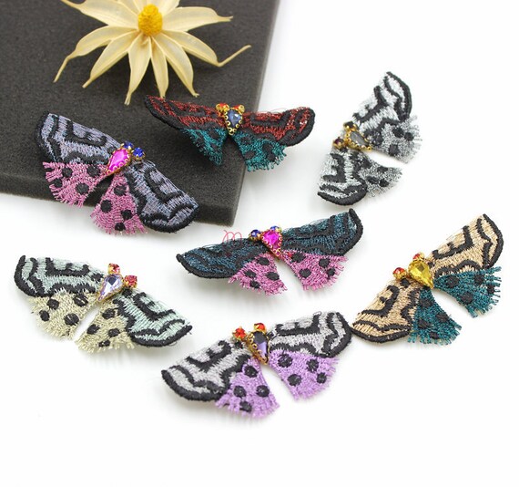 60mm Vintage Embroidered Moth Butterflies w/ Colored Claw | Etsy