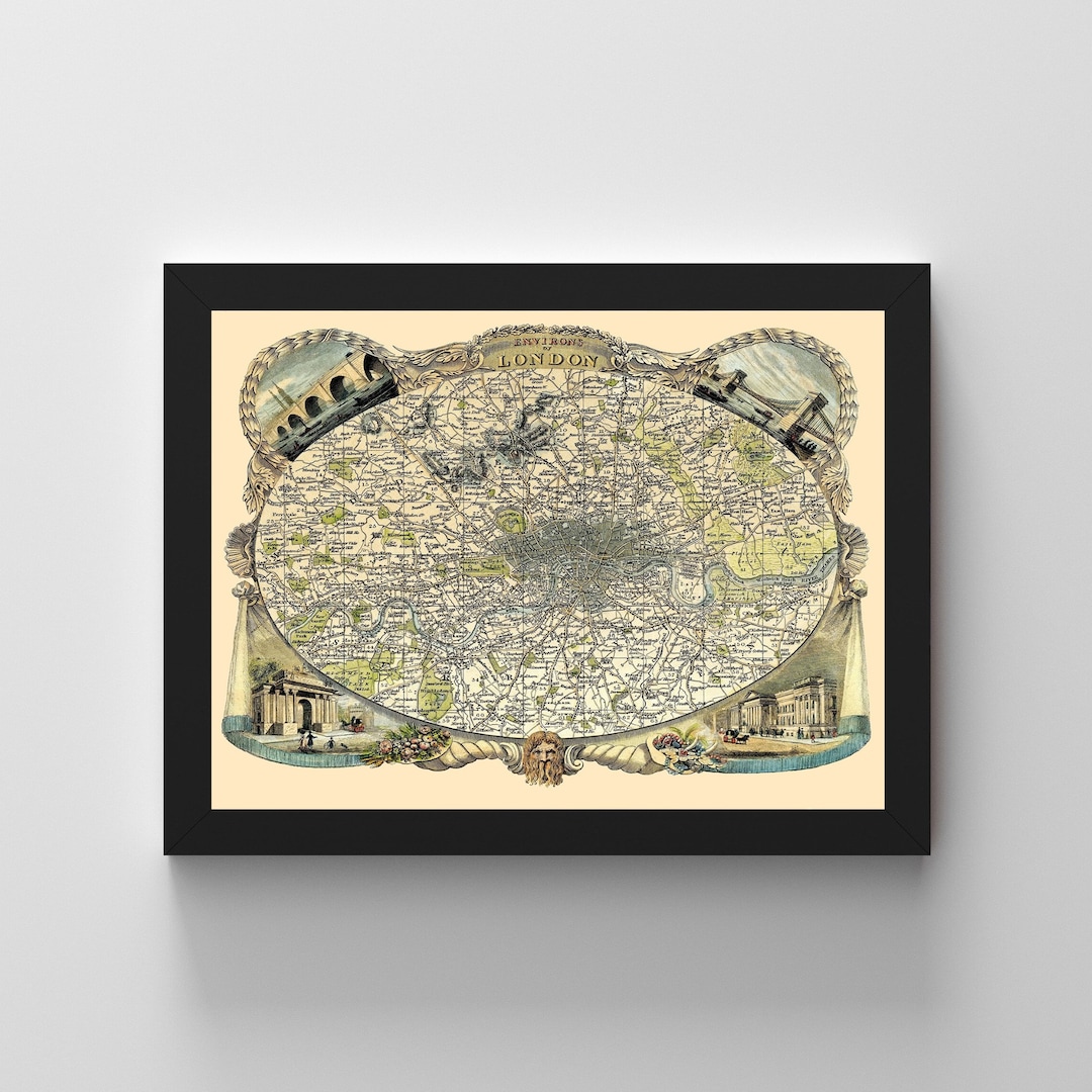 Framed London Victorian Map Art Print A3 Size Mounted in A Black or ...