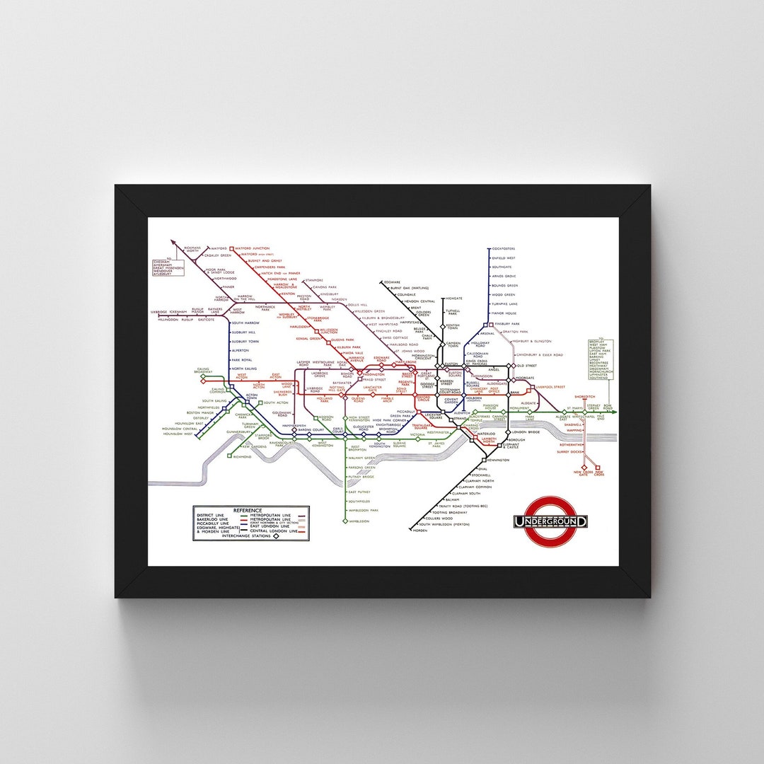 Framed London Underground Railway 1930's Tube Map Art Deco Print A3 ...