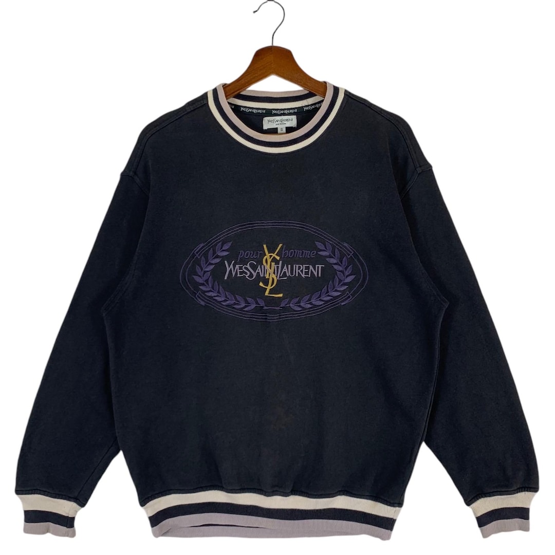 Vintage YSL Pour Homme Yves Saint Laurent Embroidery Big Logo Pullover ...
