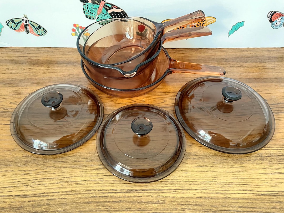 6 Piece Set Pyrex Corning Vision Pans, 2 Amber Visions Covered ...