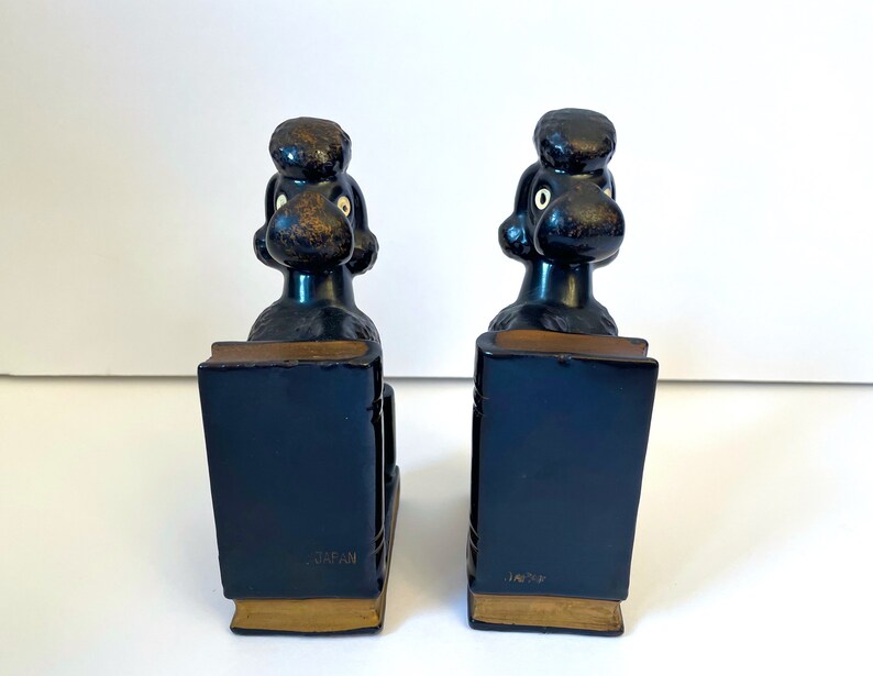 Mid Century Poodle Pen Holder Bookends, Vintage 1950s Black Ceramic ...