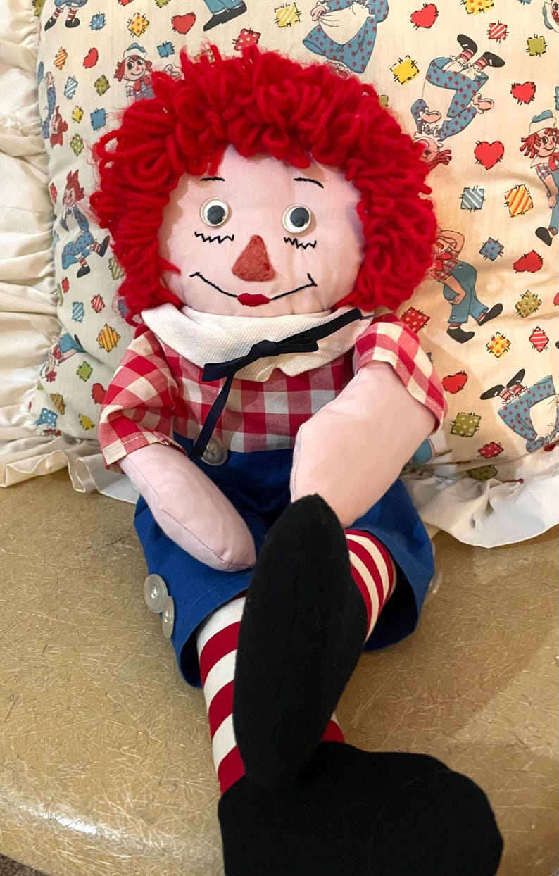 Vintage Raggedy Andy Doll: 20" Handmade With Felt Nose and Googly Eyes ...