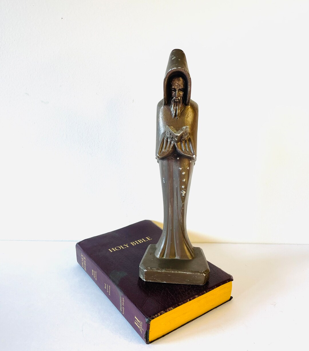 Vintage Ceramic Medieval Catholic Monk Figurine, Brown Ceramic Monk ...