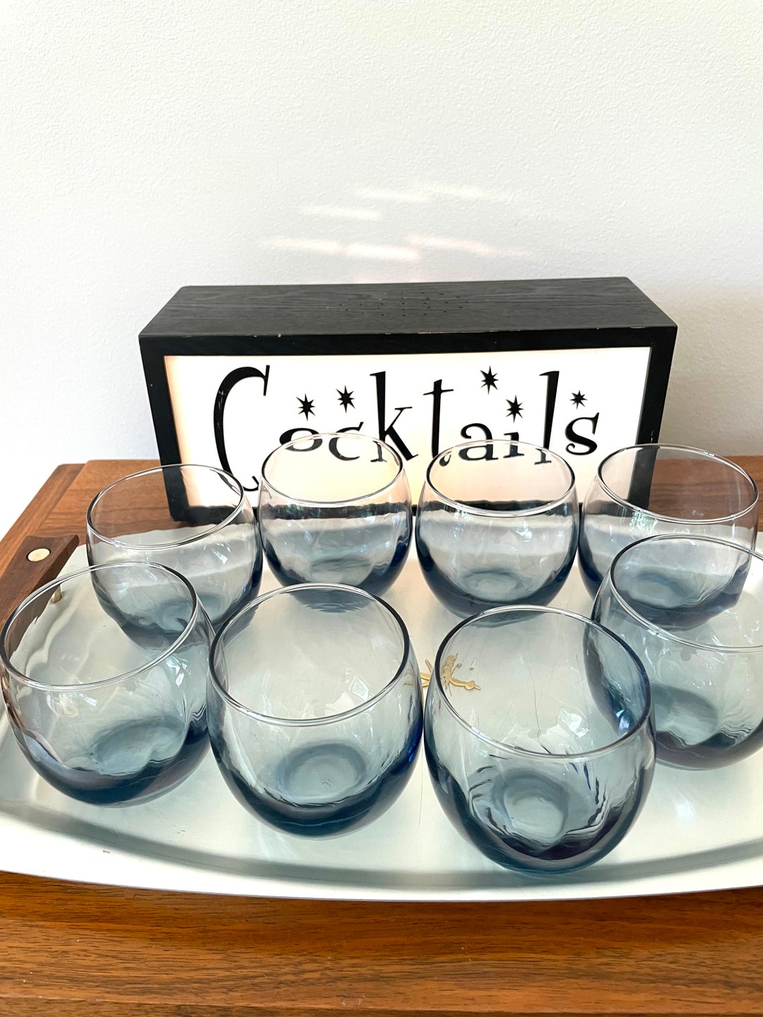 Set of 8 Libbey Tiara Bleu on the Rocks Glasses, Libbey Smoke Blue ...