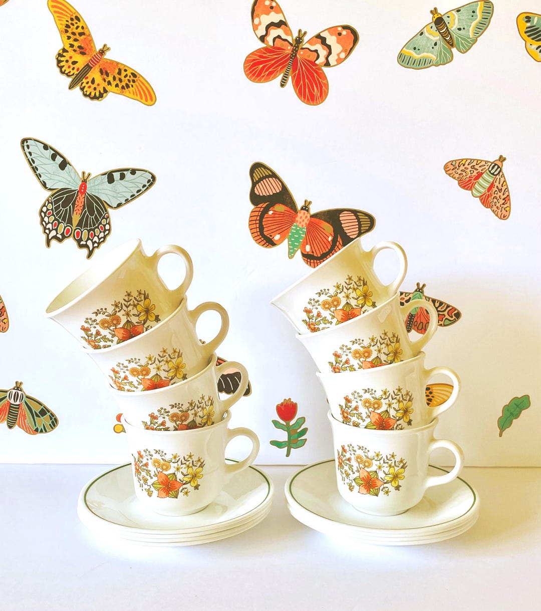Corelle Indian Summer Coffee Cups & Saucers - Set of 8 Vintage Mugs - Etsy