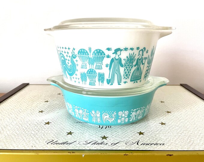 Turquoise Pyrex Amish Butterprint 471 and 473 Casseroles, Pyrex ...