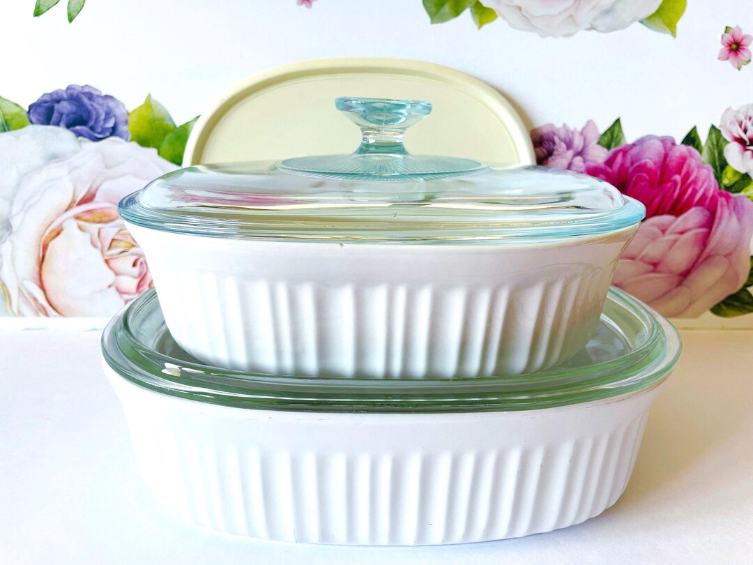 2 Corning French White Stoneware Covered Casseroles, 2 Corning Ware ...