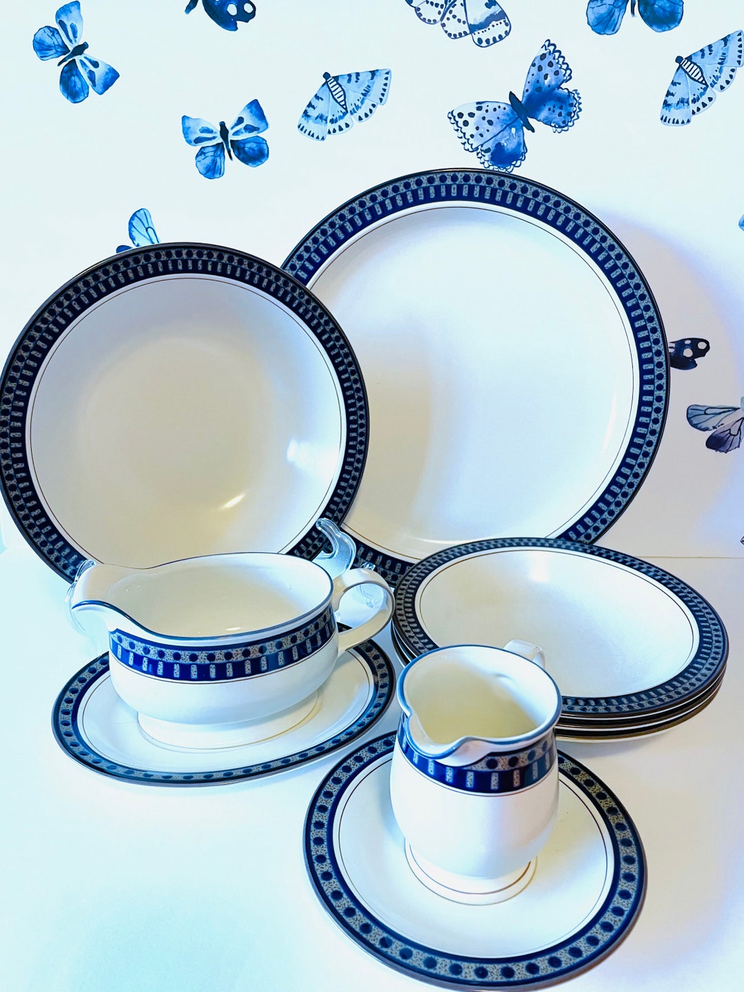 9 Pieces MIKASA Aztec Blue Dinnerware, Mikasa Potter's Touch Aztec Blue ...
