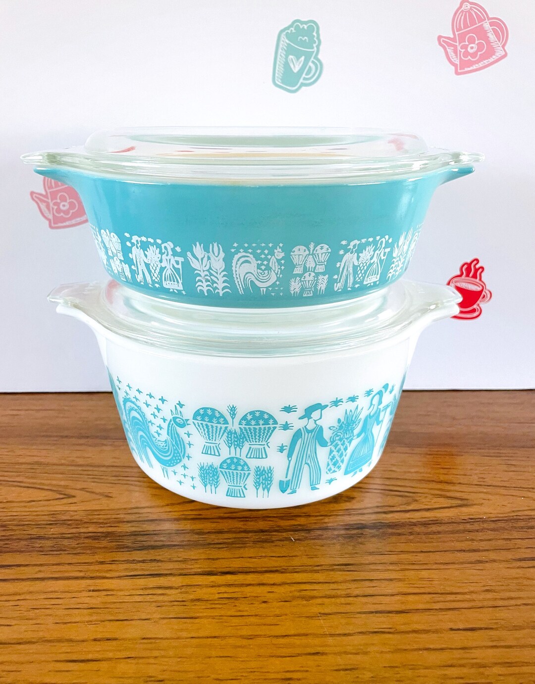 Turquoise Pyrex Amish Butterprint 471 and 473 Casseroles, Pyrex ...