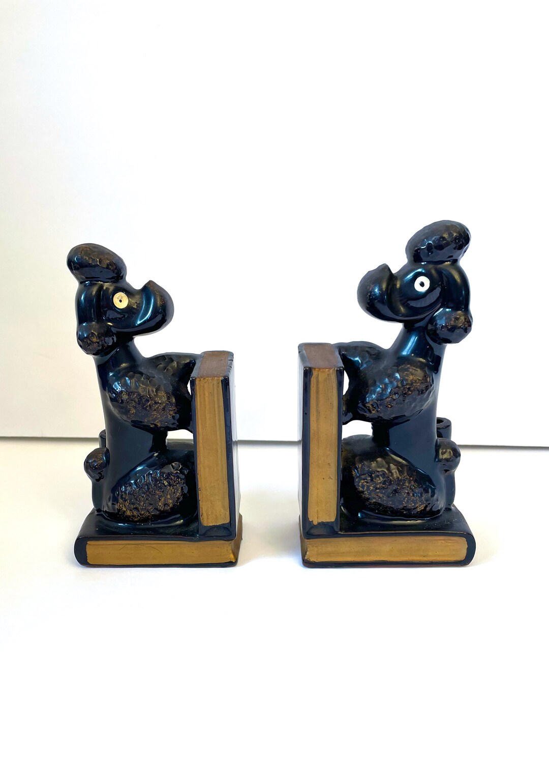 Mid Century Poodle Pen Holder Bookends, Vintage 1950s Black Ceramic ...