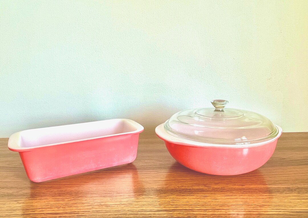 Flamingo Pink Pyrex 024 Casserole and Pyrex 213 Loaf Pan, Pyrex 2 Quart ...