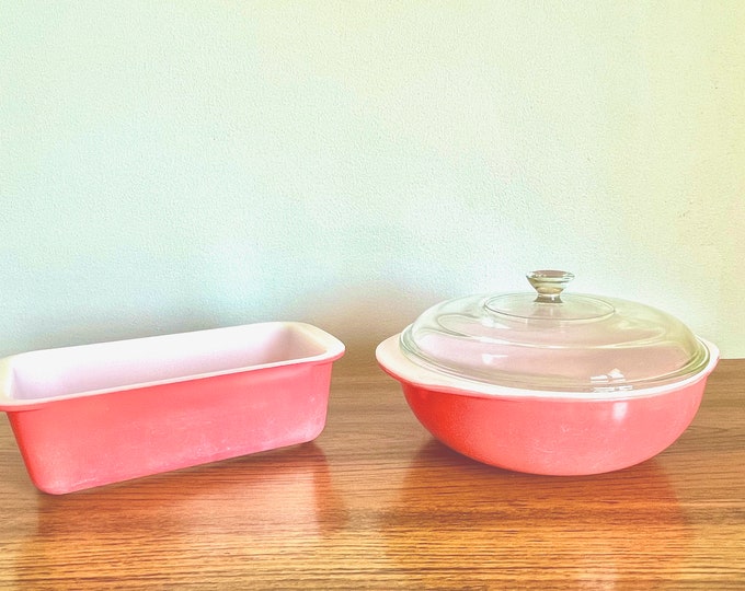 Flamingo Pink Pyrex 024 Casserole and Pyrex 213 Loaf Pan, Pyrex 2 Quart ...