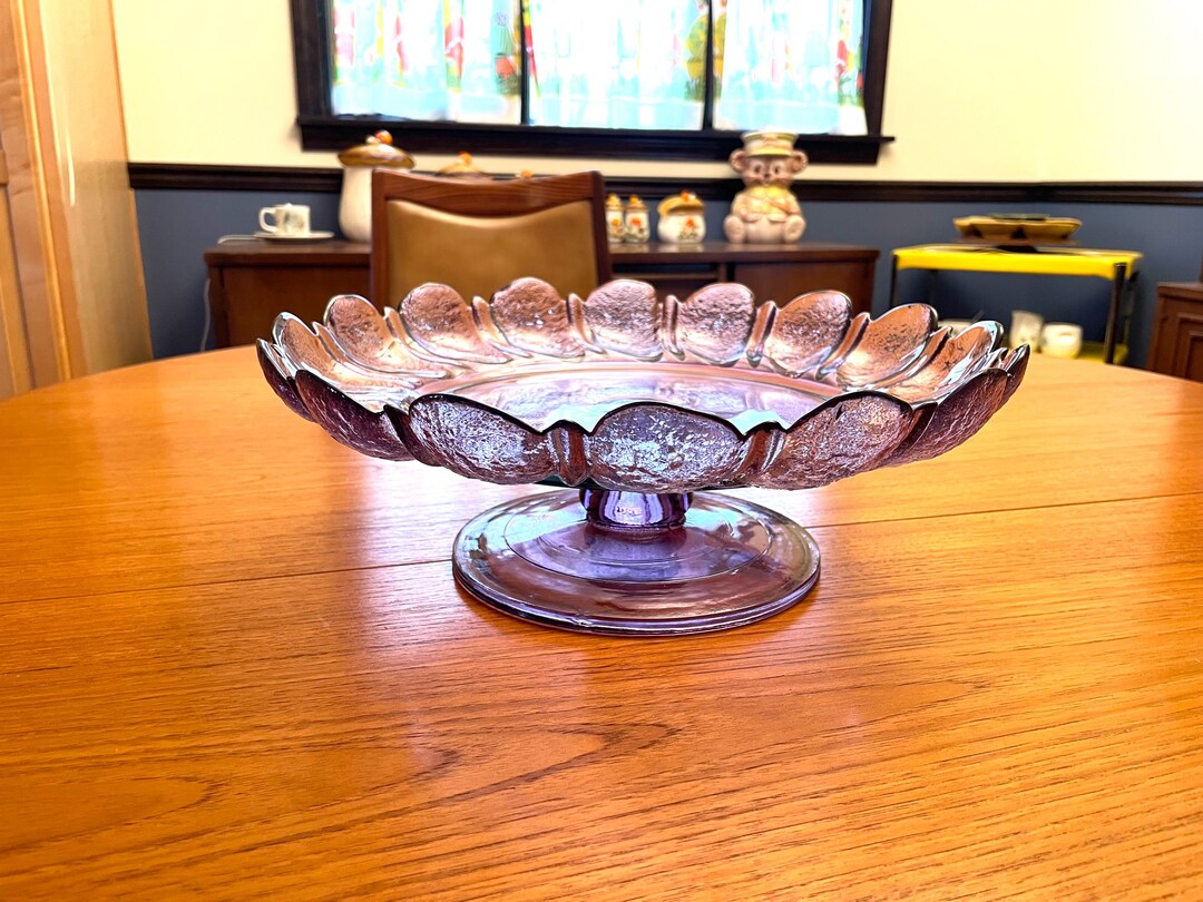 Vintage Sears Purple Cake Stand, Scalloped Purple Pedestal Cake Plate ...