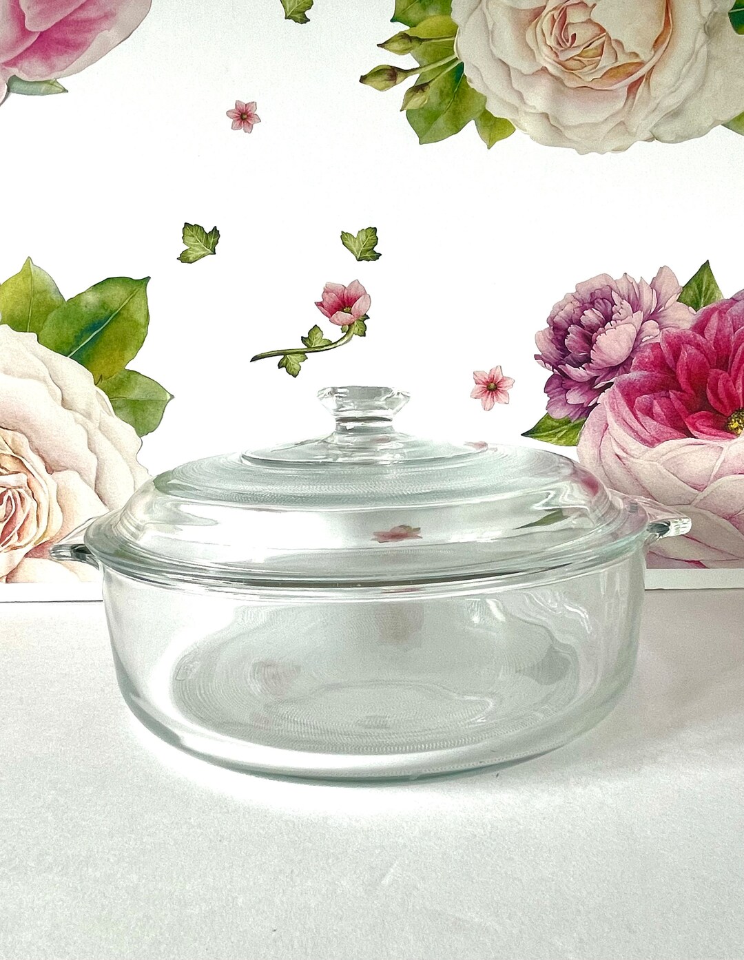 Vintage Round Glass Covered Casserole, Mexico Clear Textured Glass ...