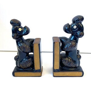 Mid Century Poodle Pen Holder Bookends, Vintage 1950s Black Ceramic ...