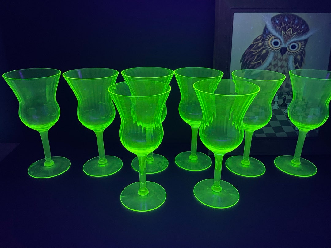 8 Optic Vaseline Glass Wine Glasses Uranium Glass Wine - Etsy