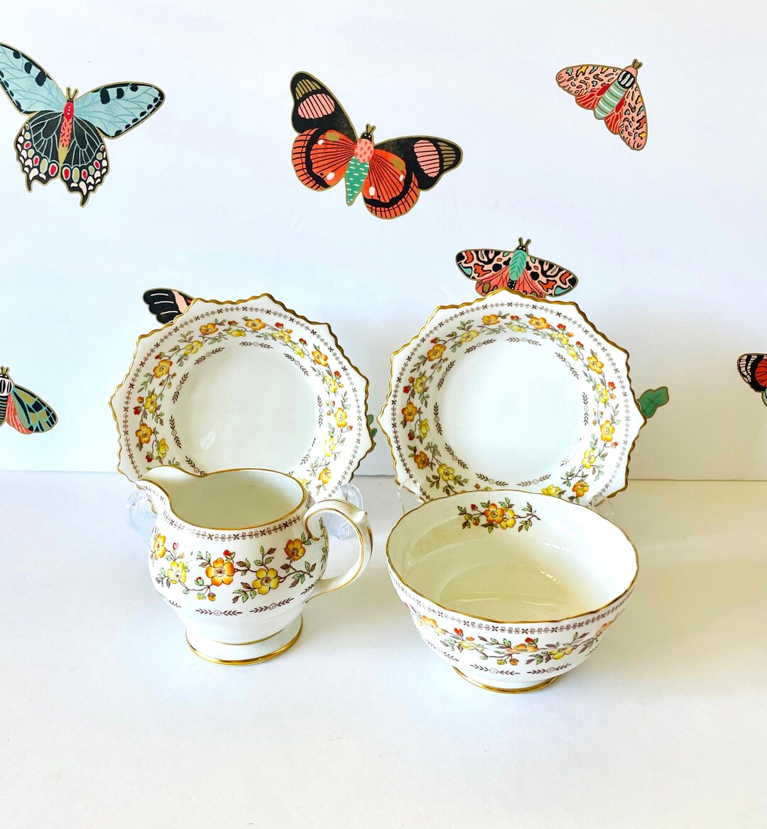 Grosvenor Bone China Dessert Set: Creamer, Sugar & Berry Bowls - Etsy