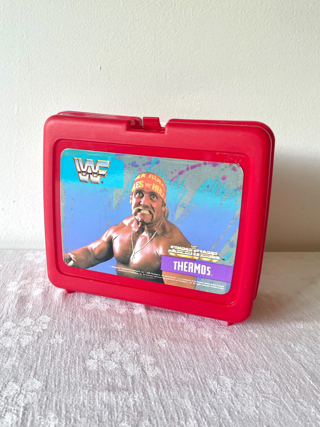 Vintage Thermos Red Hulk Hogan Lunch Box, 1989 Titan Sports Hulk Hogan ...