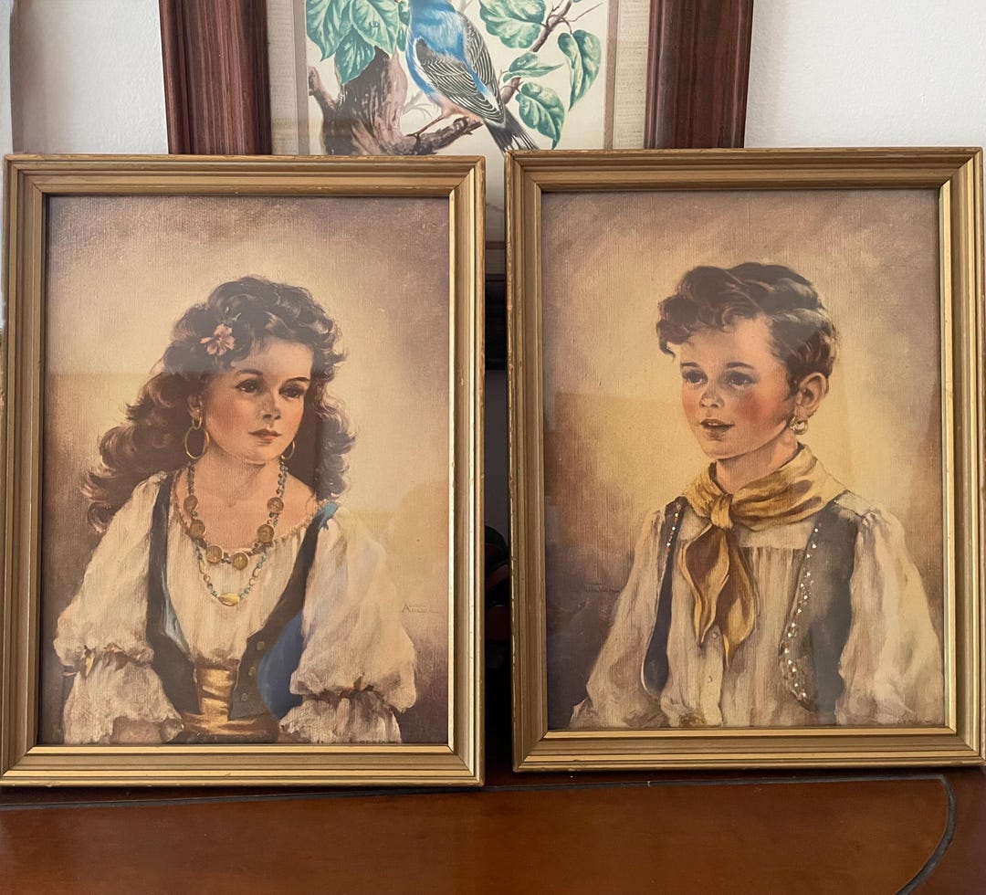 1940s Ann Allaban Chiko and Elena Framed Lithographs, Romani Children ...
