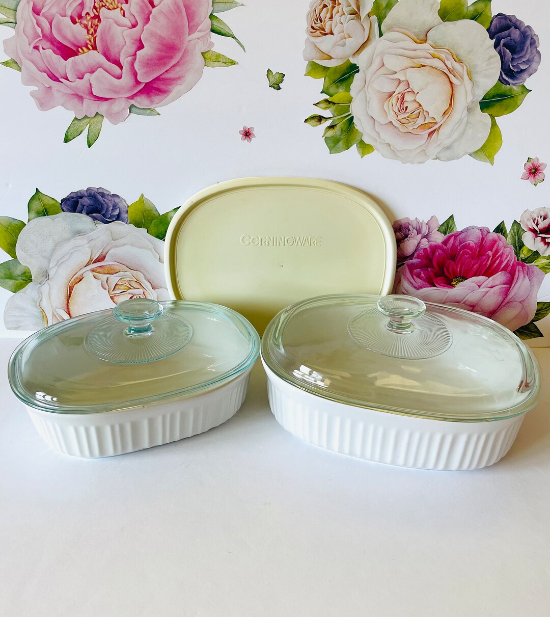 2 Corning French White Stoneware Covered Casseroles, 2 Corning Ware ...