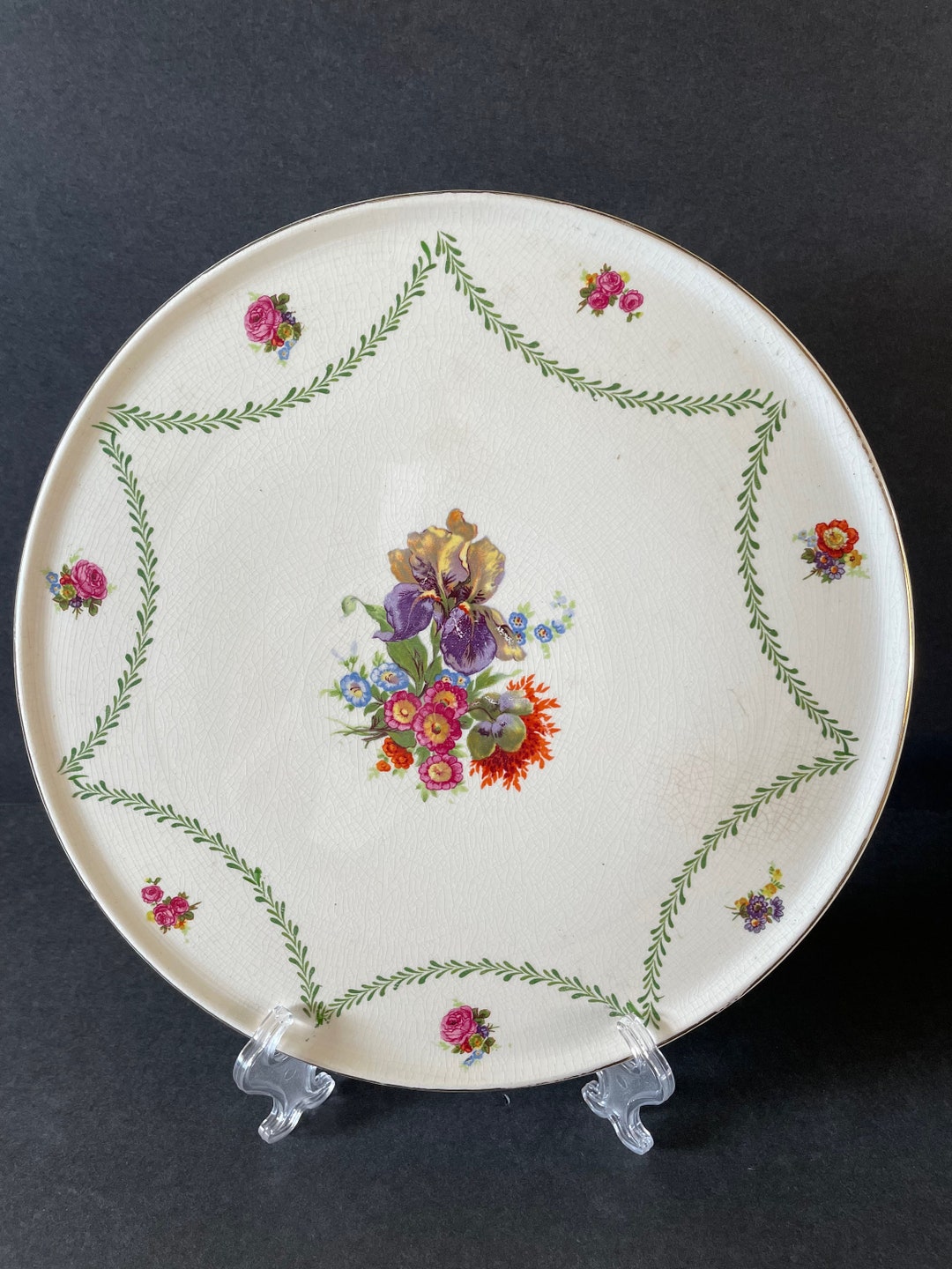 Art Nouveau Cake Plate: Vintage Romarco Porcelain - Floral Orchid ...