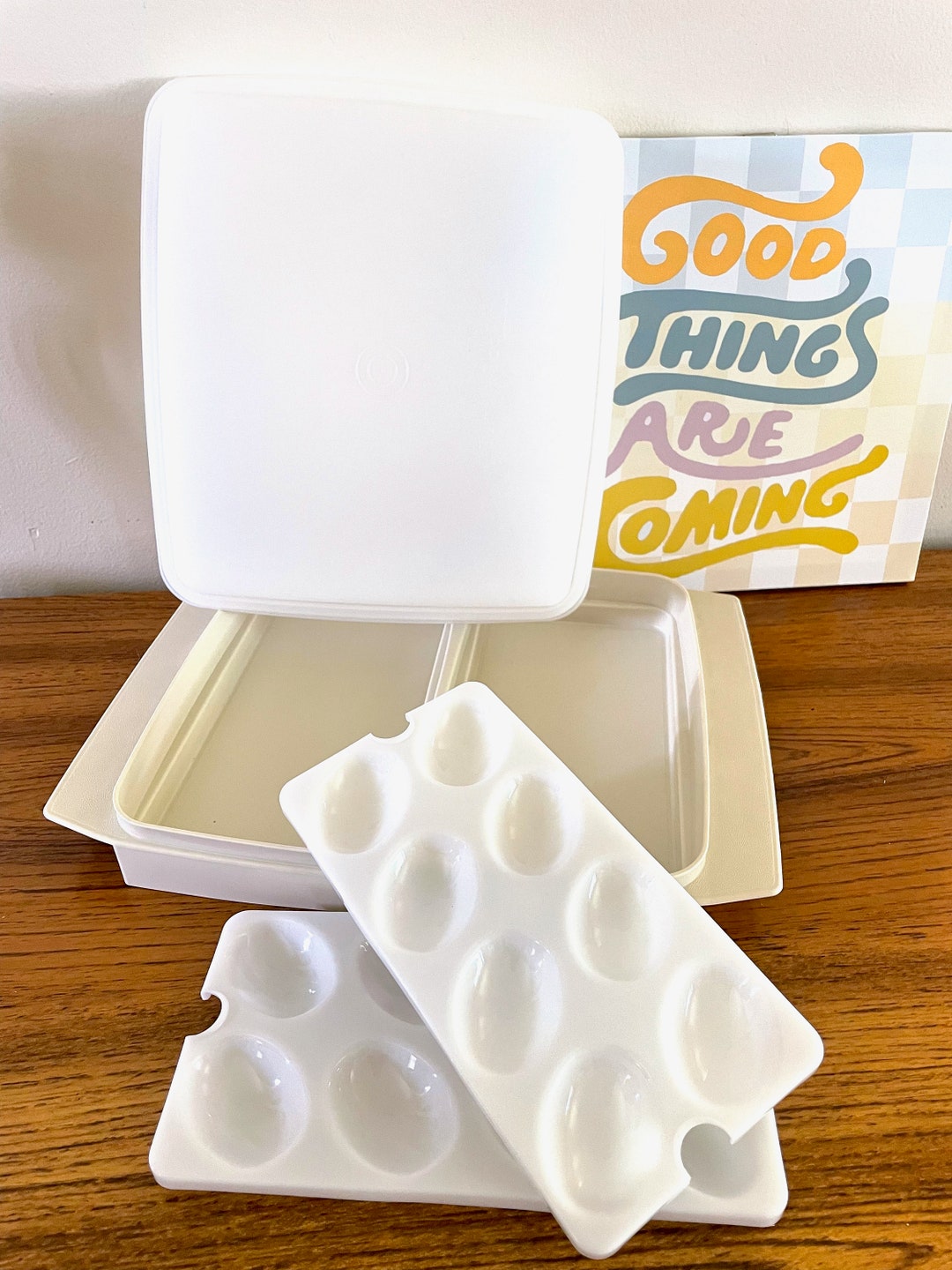 Tupperware Deviled Egg Carrier, Tupperware Egg Tray, Tan Tupperware Egg ...