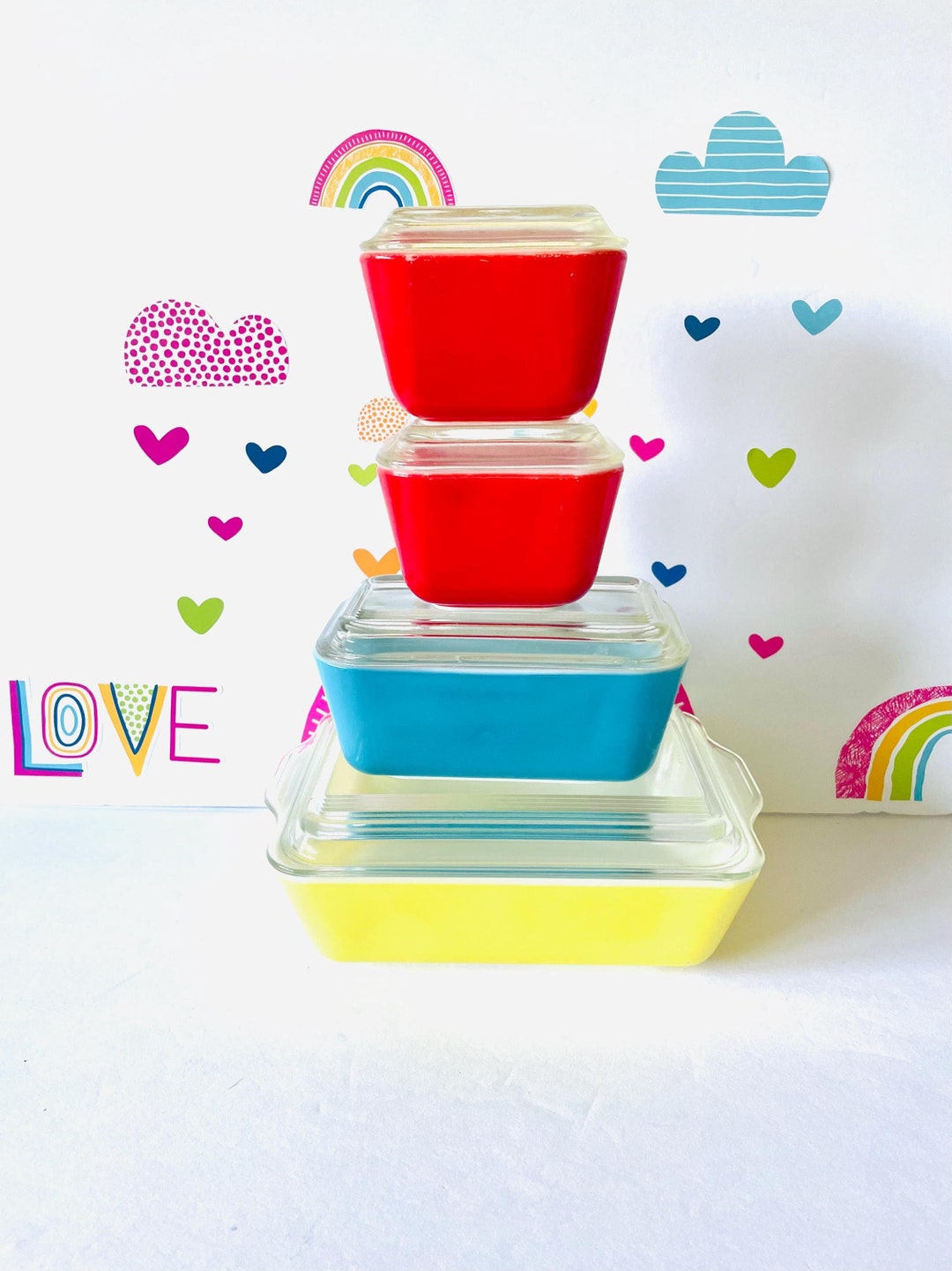 Full Set PYREX Primary Refrigerator Dishes, Pyrex Primary Fridgies ...