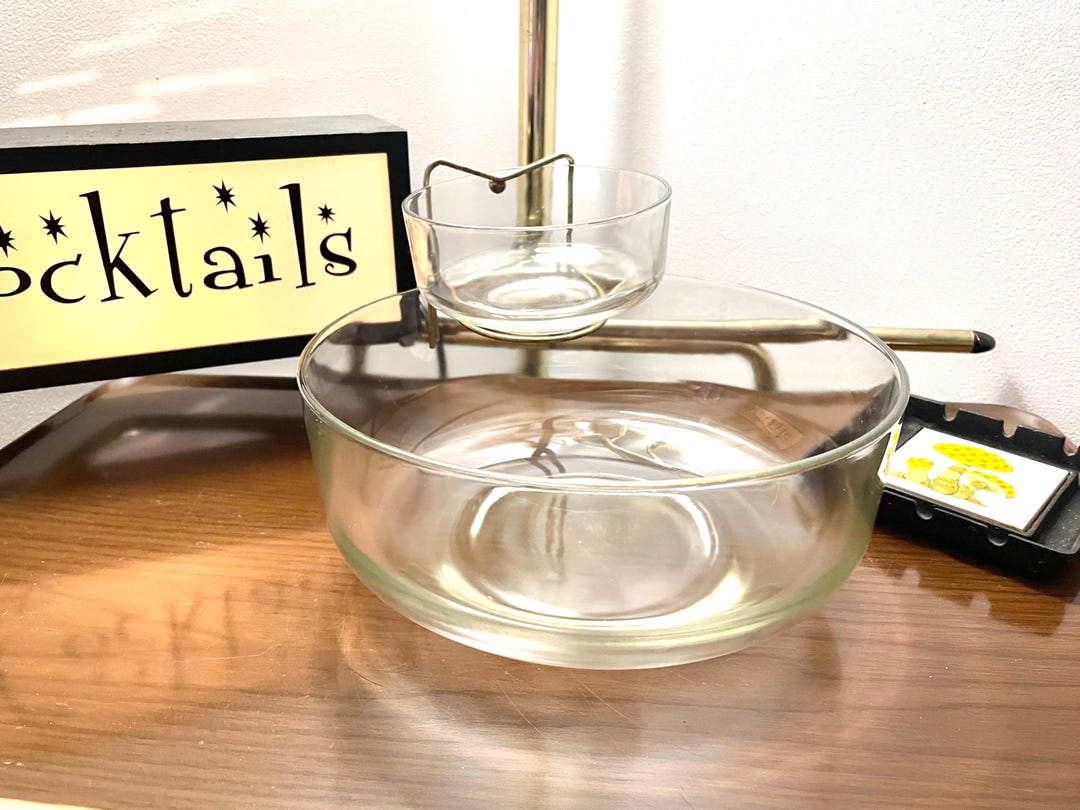 Vintage Chip & Dip Set With Metal Bracket, Mid Century Modern Chip N ...