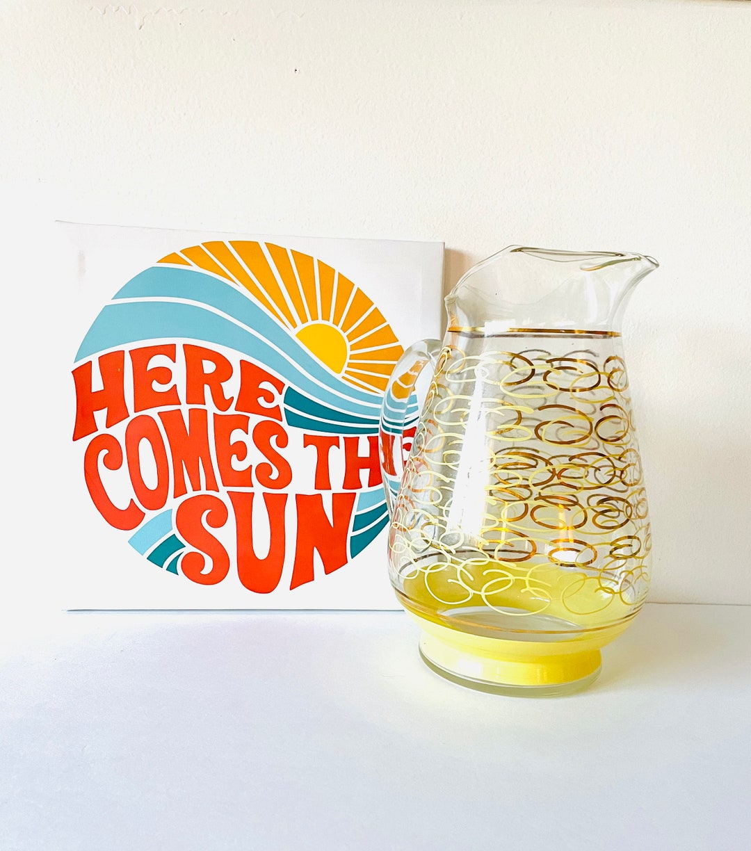 West Virginia Spiral Pitcher, Yellow and Gold Atomic Pitcher, Midmod ...