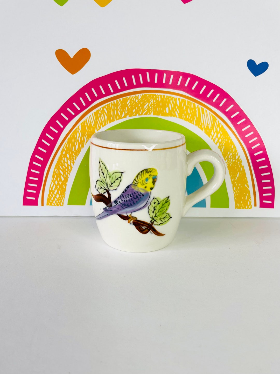 Vintage Hand Painted Budgerigar Mug, Hand Painted Parakeet Coffee Cup ...