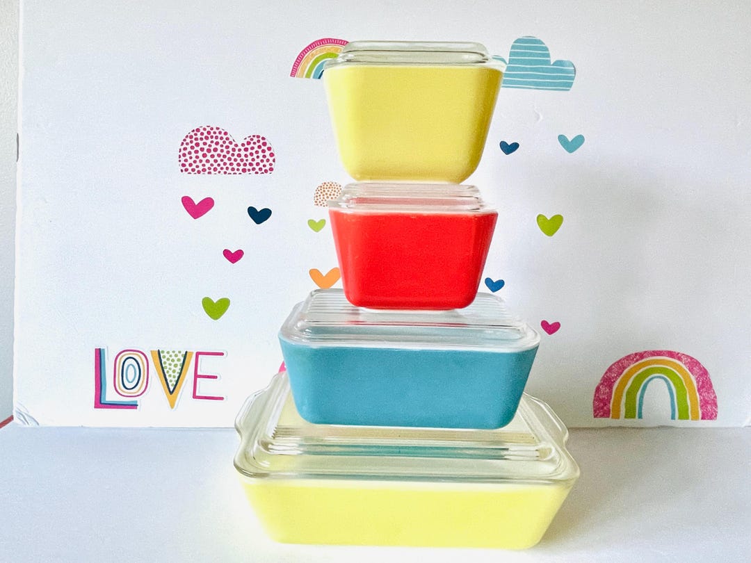 Full Set PYREX Primary Refrigerator Dishes, Pyrex Primary Fridgies ...