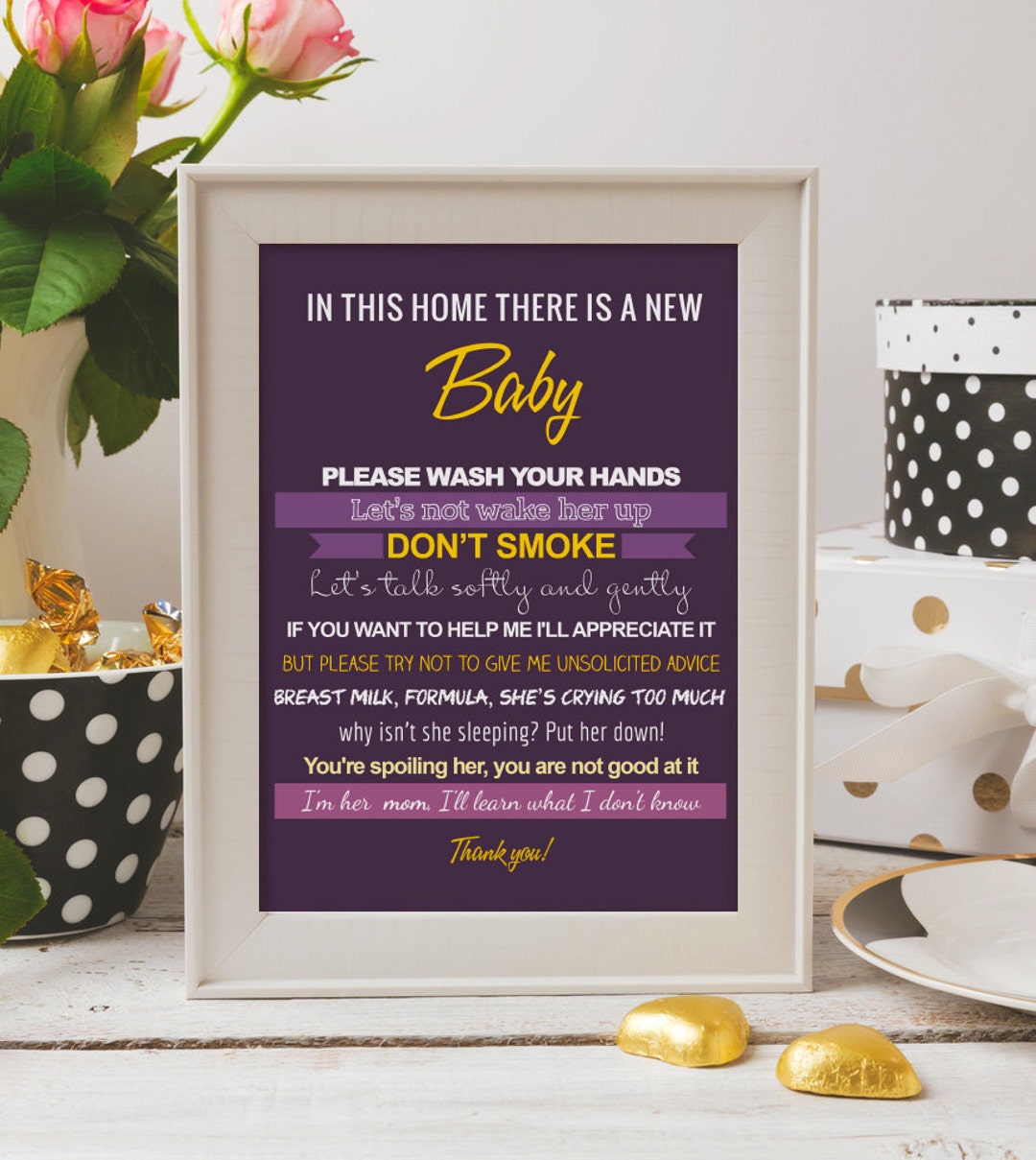 New Baby Printable Sign in This Home There's a New Baby Girl - Etsy